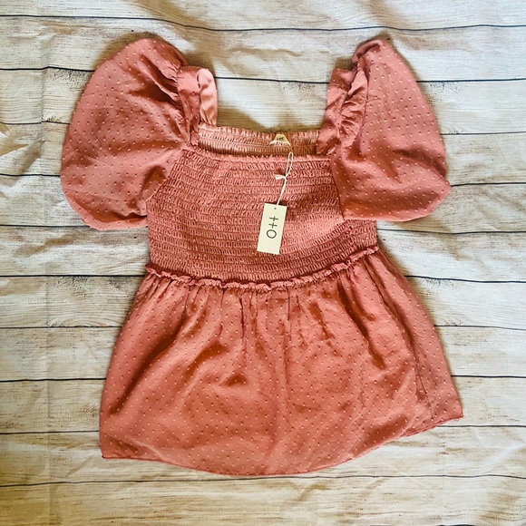 Ott | Tops | Bnwt Swiss Dot Puffed Sleeve Smock Top | Poshmark